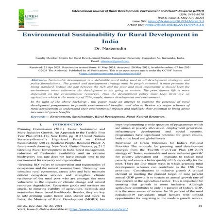 Environmental Sustainability for Rural Development in India | PDF
