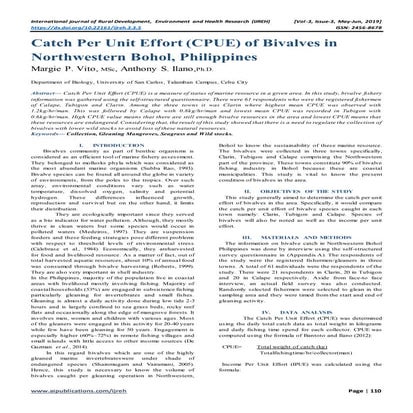 Catch Per Unit Effort (CPUE) of Bivalves in Northwestern Bohol ...