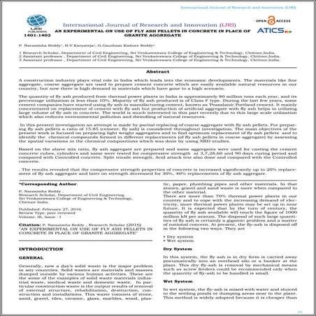 AN EXPERIMENTAL ON USE OF FLY ASH PELLETS IN CONCRETE IN PLACE OF ...