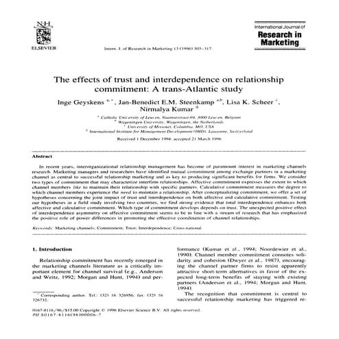 The effects of trust and interdependence on relationship commitment: A trans-Atlantic study | PDF
