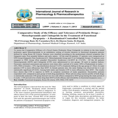Comparitive Study of the Efficacy and Tolerance of Prokinetic Drugs ...