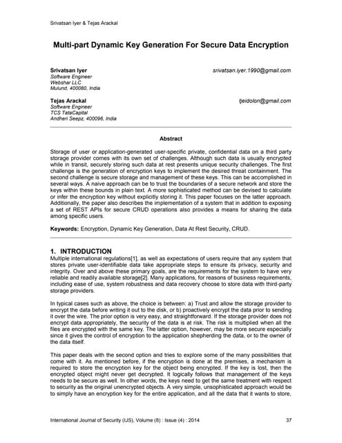 Multi Part Dynamic Key Generation For Secure Data Encryption Pdf