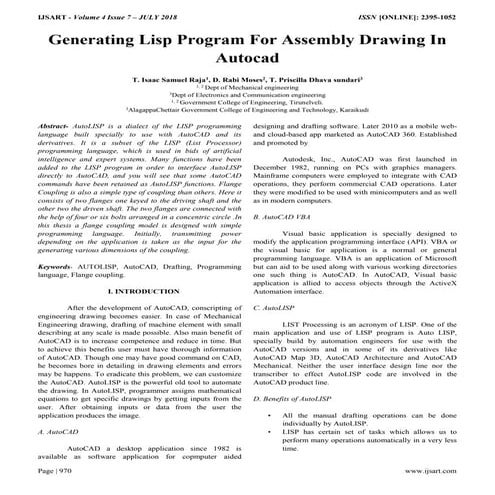 Generating Lisp Program For Assembly Drawing In Autocad Pdf