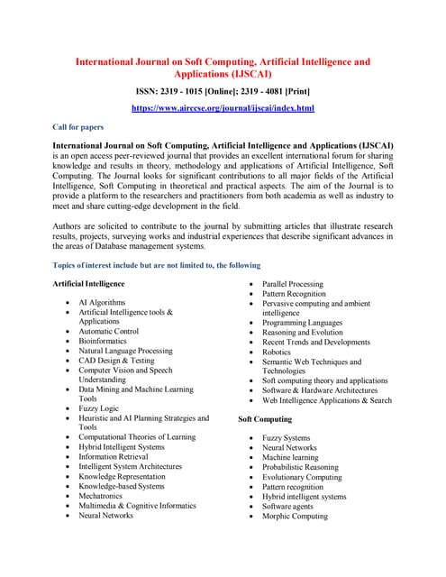 International Journal on Soft Computing, Artificial Intelligence and ...