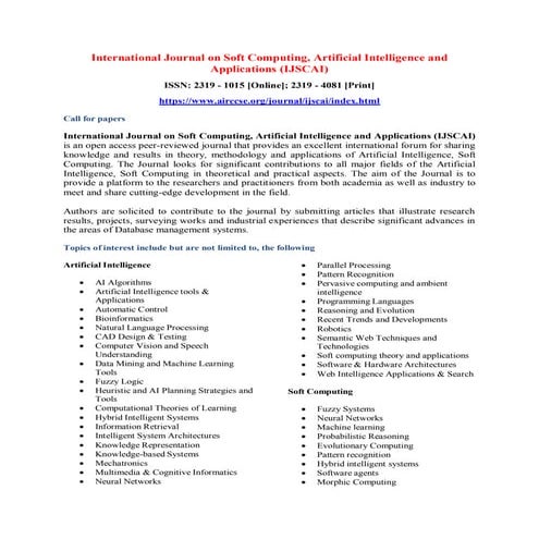 International Journal on Soft Computing, Artificial Intelligence and Applications (IJSCAI) | PDF