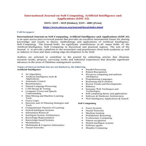 International Journal on Soft Computing, Artificial Intelligence and ...