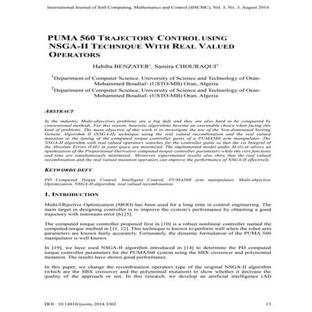 PUMA 560 TRAJECTORY CONTROL USING NSGA-II TECHNIQUE WITH REAL VALUED ...