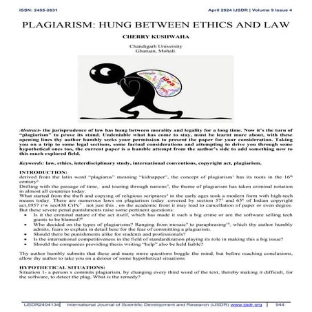 Plagiarism - hung between ethics and law | PDF