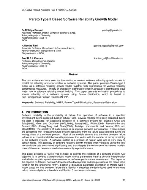 Pareto Type Ii Based Software Reliability Growth Model Pdf