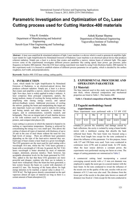 Optimization of Laser Processing Parameters | PDF
