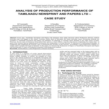 ANALYSIS OF PRODUCTION PERFORMANCE OF TAMILNADU NEWSPRINT AND PAPERS ...