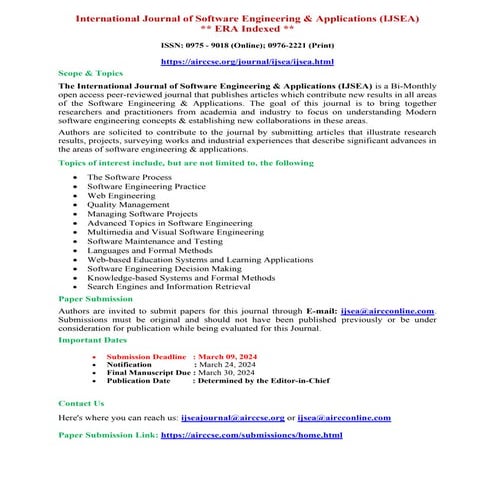 International Journal of Software Engineering & Applications (IJSEA ...