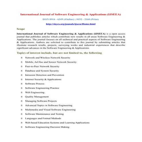 International Journal of Software Engineering & Applications (IJSEEA) | RTF