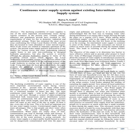 Continuous water supply system against existing Intermittent Supply ...