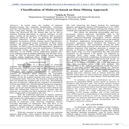 Classification Of Malware Based On Data Mining Approach Pdf