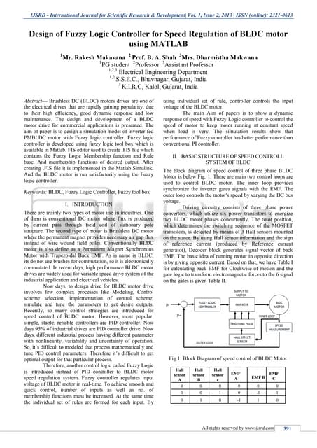 Design Of Fuzzy Logic Controller For Speed Regulation Of Bldc Motor Using Matlab Pdf