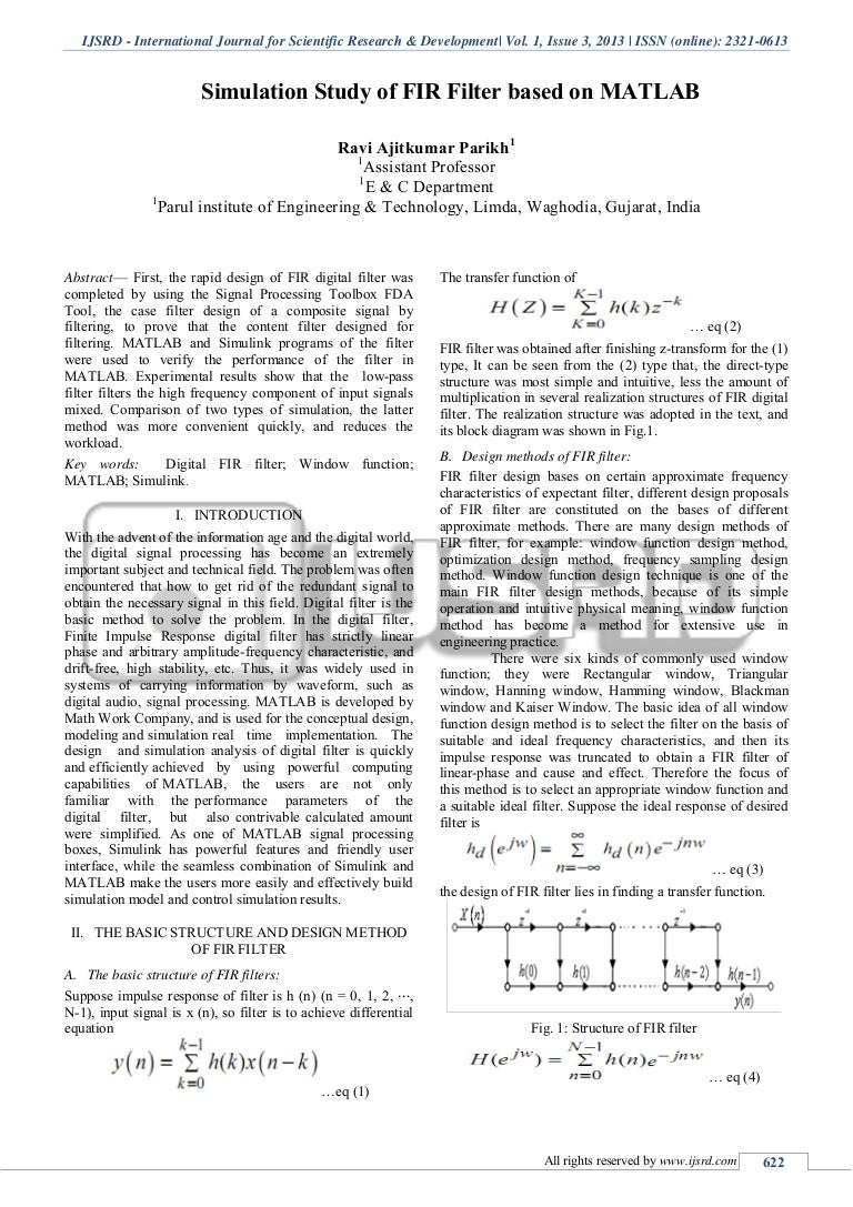 Simulation Study of FIR Filter based on MATLAB