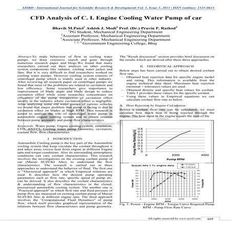 CFD Analysis of C. I. Engine Cooling Water Pump of car | PDF