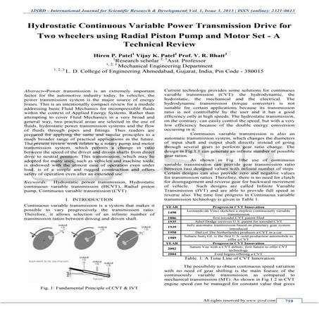 Hydrostatic Continuous Variable Power Transmission Drive for Two ...