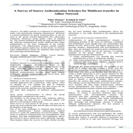 A Survey Of Source Authentication Schemes For Multicast Transfer In Ad Hoc Networks Pdf