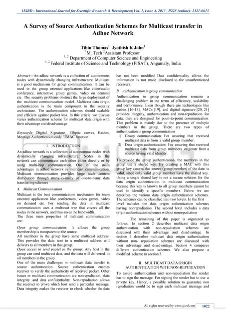A Survey Of Source Authentication Schemes For Multicast Transfer In Ad Hoc Networks Pdf