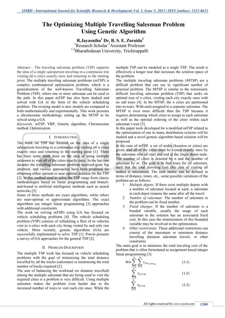 The Optimizing Multiple Travelling Salesman Problem Using Genetic Algorithm Pdf