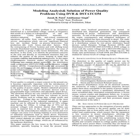 Modeling Analysisand Solution Of Power Quality Problems Using Dvr And Dstatcom Pdf