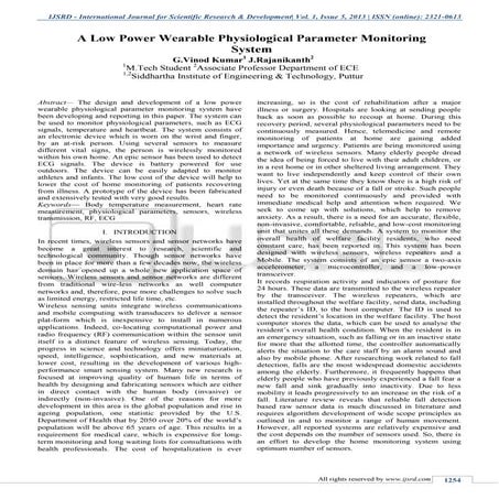 A Low Power Wearable Physiological Parameter Monitoring System | PDF