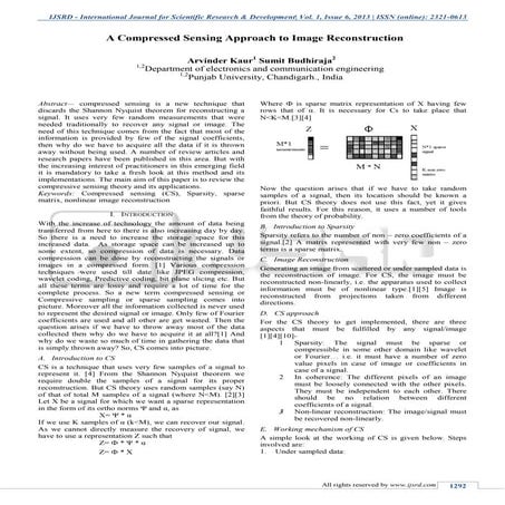 A Compressed Sensing Approach To Image Reconstruction Pdf