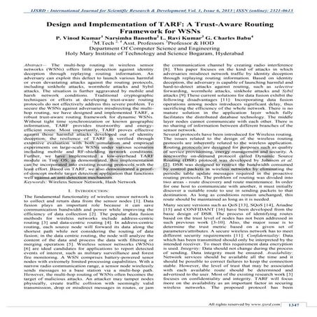 Design And Implementation Of Tarf A Trust Aware Routing Framework For
