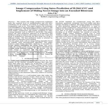 Image Compression Using Intra Prediction Of H264avc And Implement Of Hiding Secret Image Into