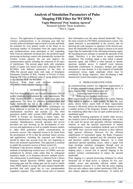 Analysis Of Simulation Parameters Of Pulse Shaping Fir Filter For Wcdma Pdf Computer