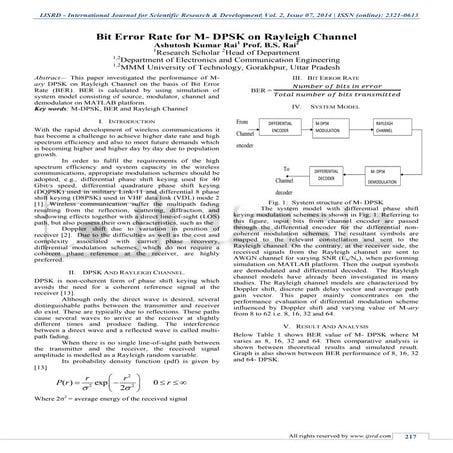 Bit Error Rate for M- DPSK on Rayleigh Channel | PDF
