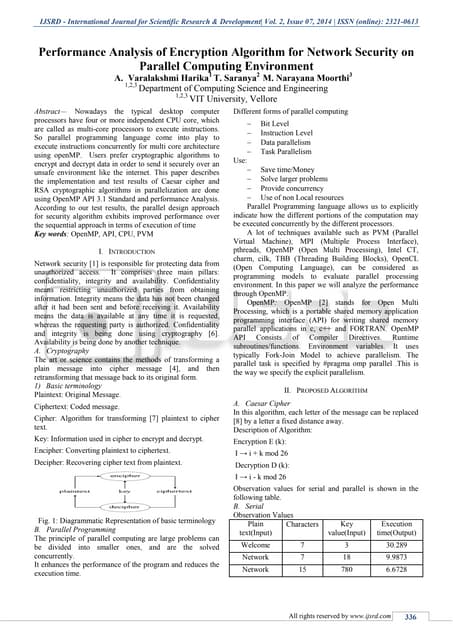 Performance Analysis Of Encryption Algorithm For Network Security On Parallel Computing 1132