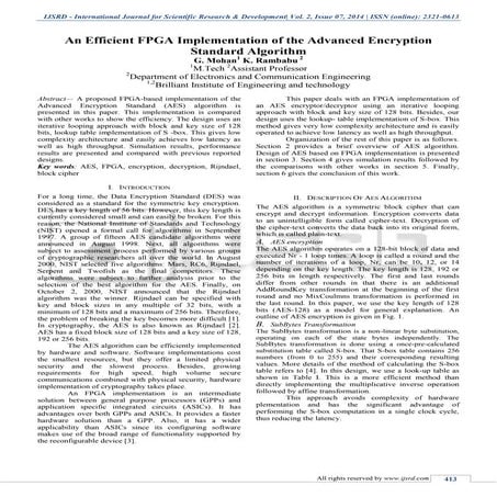 An Efficient Fpga Implementation Of The Advanced Encryption Standard Algorithm Pdf 8932