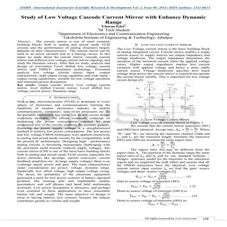 Study of Low Voltage Cascode Current Mirror with Enhance Dynamic Range | PDF
