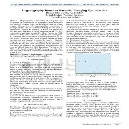 Steganography Based on Bacterial Foraging Optimization | PDF
