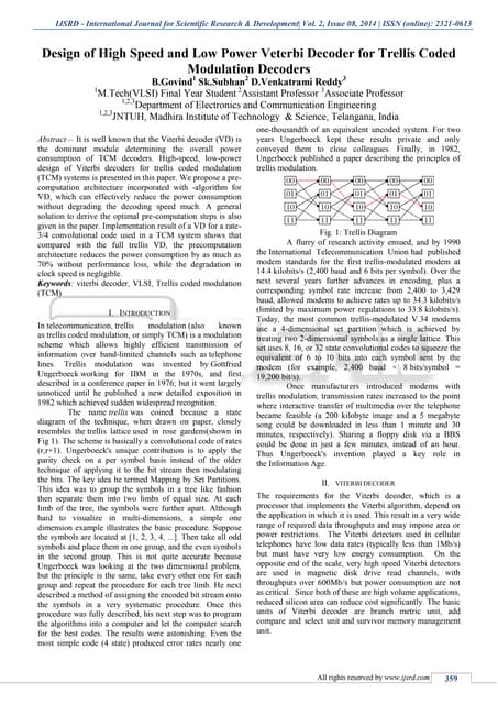 Design Of High Speed And Low Power Veterbi Decoder For Trellis Coded Modulation Decoders Pdf
