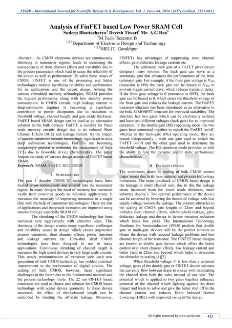 Introduction to FINFET, Details of FinFET | PPTX