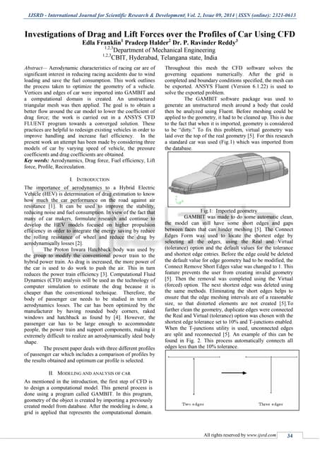Automotive Computational Fluid Dynamics Simulation Of A Car Using Ansys Pdf Physics Science