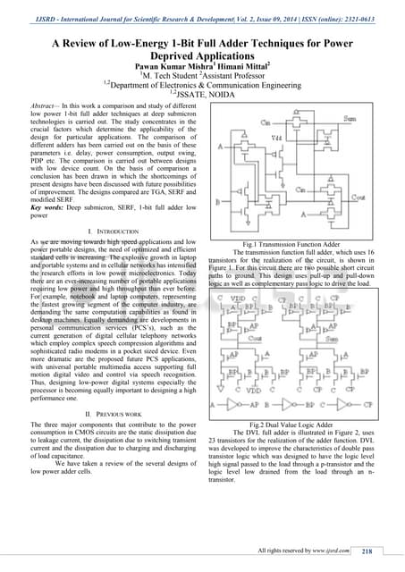 Implementation of Full Adder Cell Using High Performance CMOS Technology | PDF