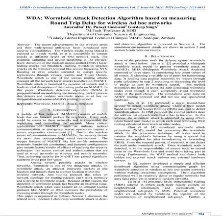 Wda Wormhole Attack Detection Algorithm Based On Measuring Round Trip Delay For Wireless Ad Hoc 