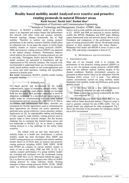 Reality Based Mobility Model Analyzed Over Reactive And Proactive Routing Protocols In Natural