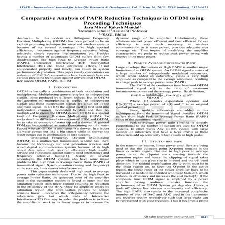 Comparative Analysis Of Papr Reduction Techniques In Ofdm Using