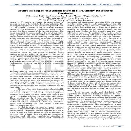 Secure Mining Of Association Rules In Horizontally Distributed Databases Pdf