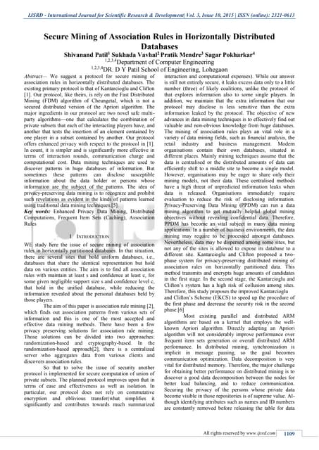 Secure Mining Of Association Rules In Horizontally Distributed Databases Pdf