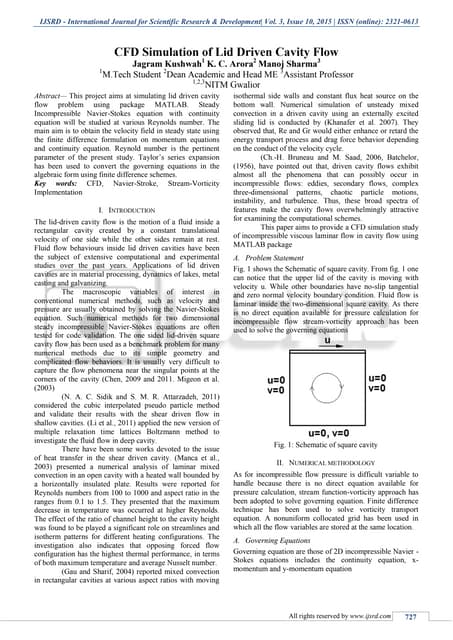 Lid driven cavity flow simulation using CFD & MATLAB | PDF