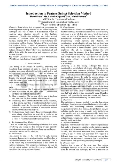 Introduction To Feature Subset Selection Method Pdf Databases 4446