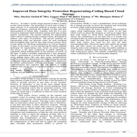Improved Data Integrity Protection Regenerating Coding Based Cloud 9007
