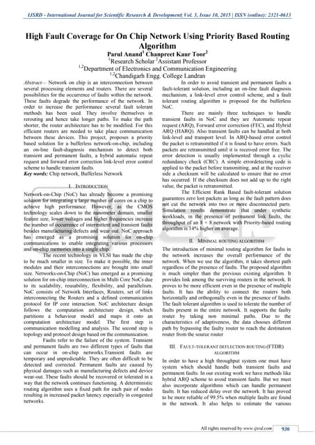 High Fault Coverage For On Chip Network Using Priority Based Routing Algorithm Pdf Computer 1720